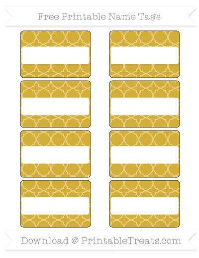 Free Metallic Gold Quatrefoil Pattern Simple Name Tags — Printable ...