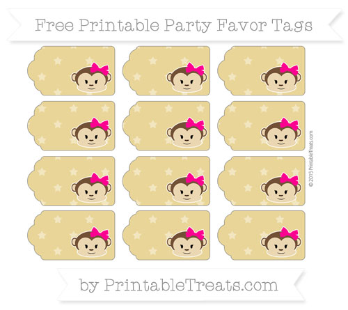 Metallic Gold Star Pattern Girl Monkey Party Favor Tags — Printable ...