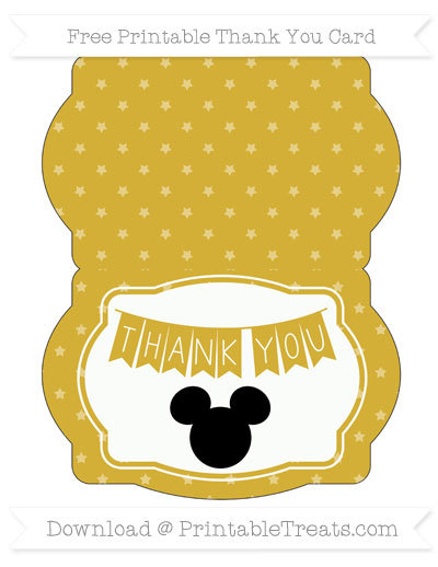 Metallic Gold Star Pattern Mickey Mouse Thank You Card — Printable ...