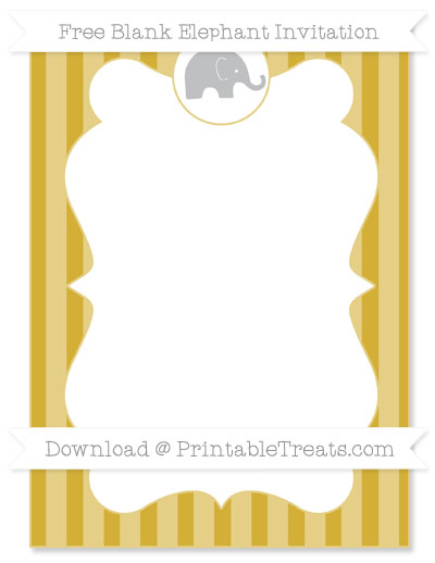 Free Metallic Gold Striped Blank Elephant Invitation — Printable Treats.com