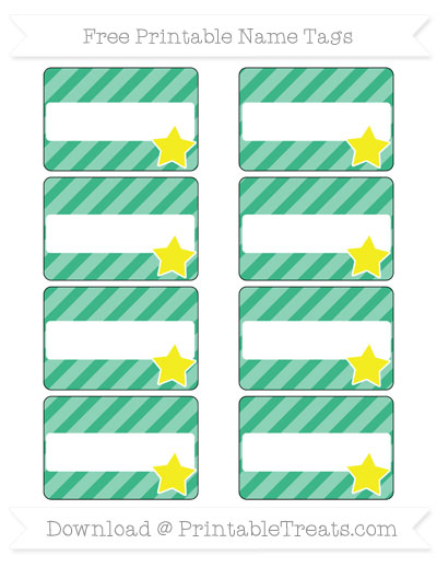 Free Mint Green Diagonal Striped Star Name Tags — Printable Treats.com