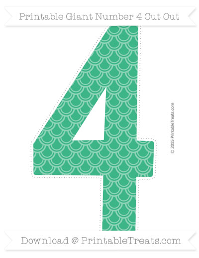 Mint Green Fish Scale Pattern Giant Number 4 Cut Out — Printable Treats.com