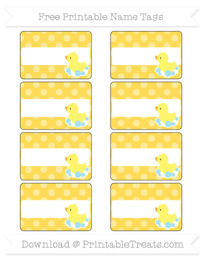 Free Mustard Yellow Dotted Pattern Baby Duck Name Tags — Printable ...