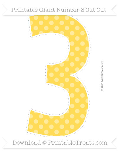 Mustard Yellow Dotted Pattern Giant Number 3 Cut Out — Printable Treats.com