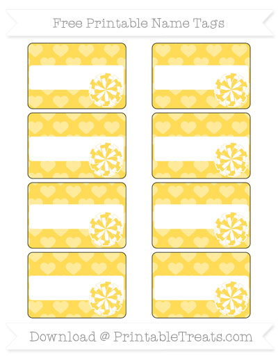 Free Mustard Yellow Heart Pattern Cheer Pom Pom Name Tags — Printable ...