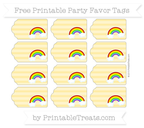 Mustard Yellow Horizontal Striped Rainbow Party Favor Tags — Printable ...