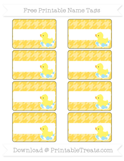 Free Mustard Yellow Houndstooth Pattern Baby Duck Name Tags — Printable ...
