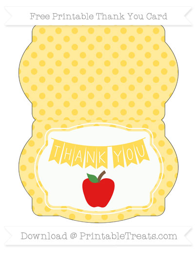 Mustard Yellow Polka Dot Apple Thank You Card — Printable Treats.com