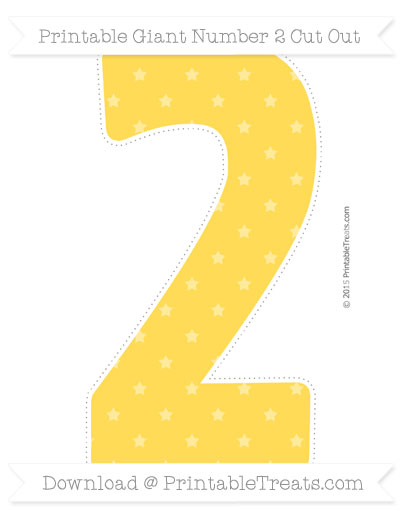 Mustard Yellow Star Pattern Giant Number 2 Cut Out — Printable Treats.com