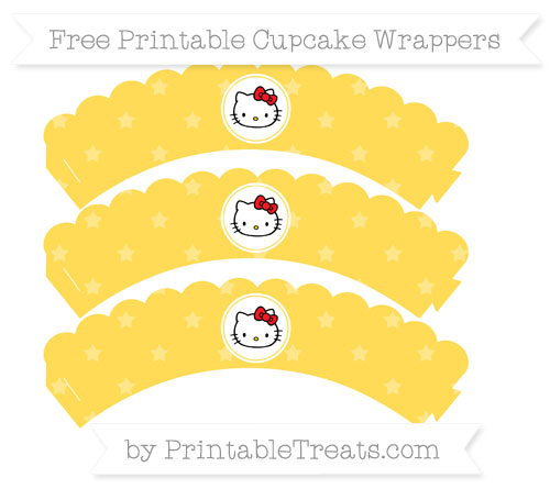 Free Mustard Yellow Star Pattern Hello Kitty Scalloped Cupcake Wrappers ...