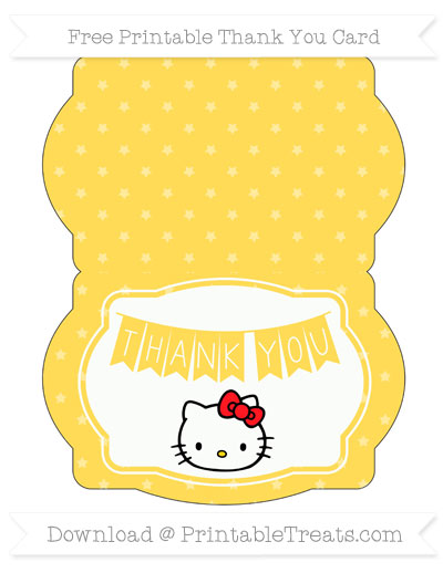 Mustard Yellow Star Pattern Hello Kitty Thank You Card — Printable ...