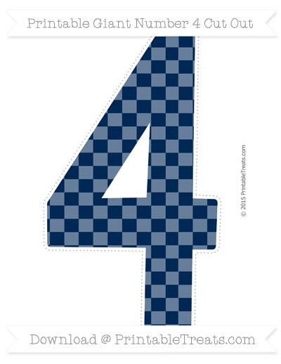 Navy Blue Checker Pattern Giant Number 4 Cut Out — Printable Treats.com