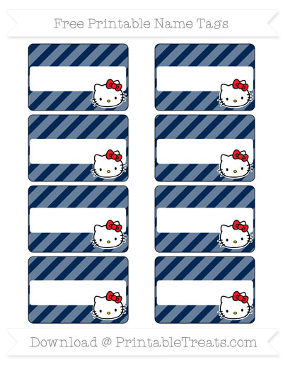 Free Navy Blue Diagonal Striped Hello Kitty Name Tags — Printable ...