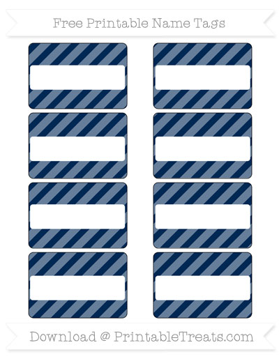 Free Navy Blue Diagonal Striped Simple Name Tags — Printable Treats.com