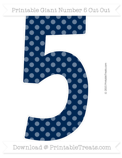 Navy Blue Dotted Pattern Giant Number 5 Cut Out — Printable Treats.com