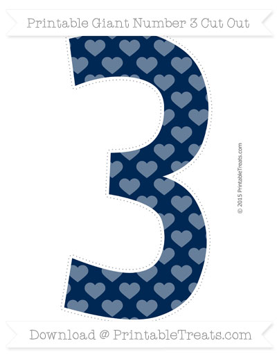 Navy Blue Heart Pattern Giant Number 3 Cut Out — Printable Treats.com