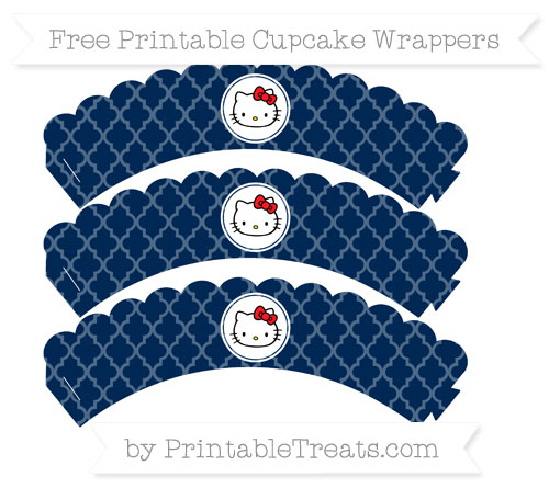 Free Navy Blue Moroccan Tile Hello Kitty Scalloped Cupcake Wrappers ...