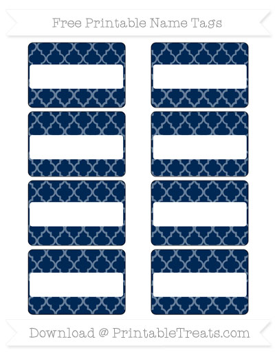 Free Navy Blue Moroccan Tile Simple Name Tags — Printable Treats.com