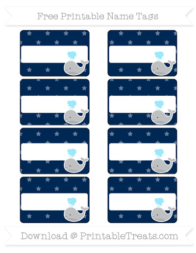 Free Navy Blue Star Pattern Whale Name Tags — Printable Treats.com
