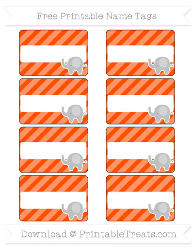 Free Orange Diagonal Striped Elephant Name Tags — Printable Treats.com