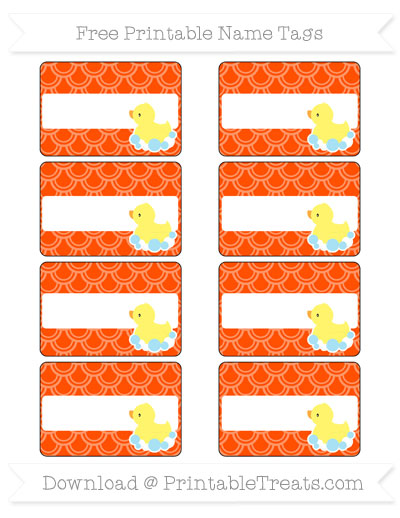 Free Orange Fish Scale Pattern Baby Duck Name Tags — Printable Treats.com
