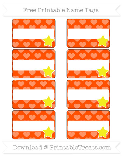 Free Orange Heart Pattern Star Name Tags — Printable Treats.com