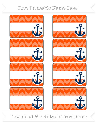 Free Orange Herringbone Pattern Nautical Name Tags — Printable Treats.com
