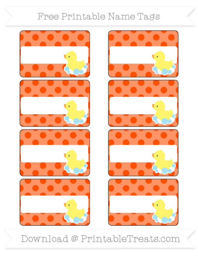 Free Orange Polka Dot Baby Duck Name Tags — Printable Treats.com