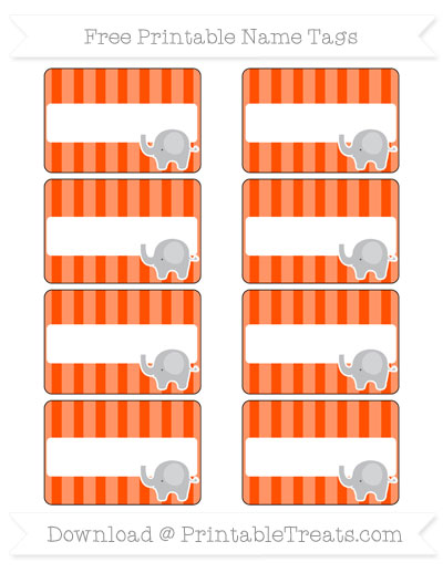 Free Orange Striped Elephant Name Tags — Printable Treats.com