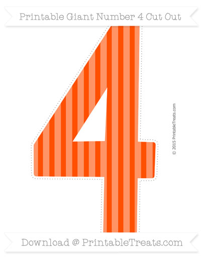 Orange Striped Giant Number 4 Cut Out — Printable Treats.com