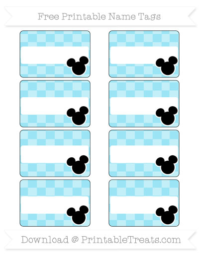 Free Pastel Aqua Blue Checker Pattern Mickey Mouse Name Tags ...
