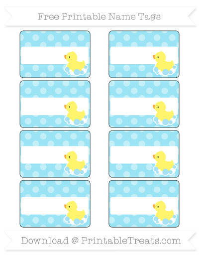 Free Pastel Aqua Blue Dotted Pattern Baby Duck Name Tags — Printable ...