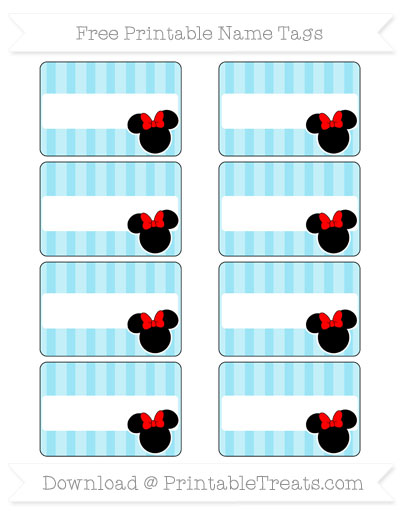 Free Pastel Aqua Blue Striped Minnie Mouse Name Tags — Printable Treats.com