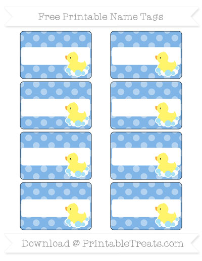 Free Pastel Blue Dotted Pattern Baby Duck Name Tags — Printable Treats.com