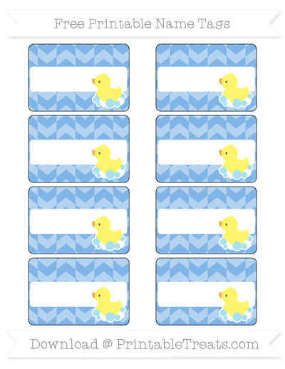Free Pastel Blue Herringbone Pattern Baby Duck Name Tags — Printable ...
