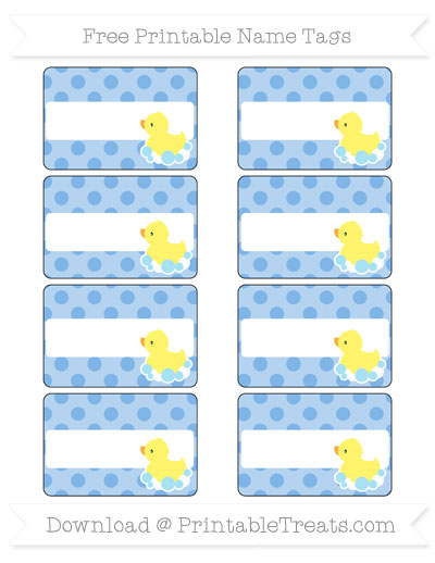 Free Pastel Blue Polka Dot Baby Duck Name Tags — Printable Treats.com