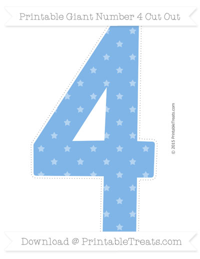 Pastel Blue Star Pattern Giant Number 4 Cut Out — Printable Treats.com