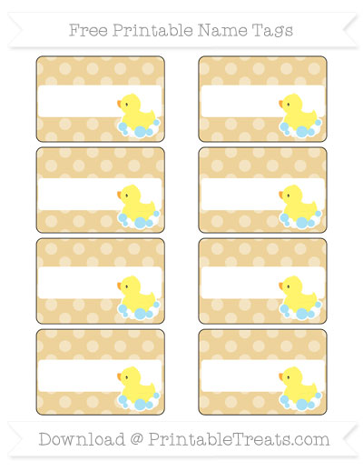Free Pastel Bright Orange Dotted Pattern Baby Duck Name Tags ...
