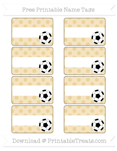 Free Pastel Bright Orange Polka Dot Soccer Name Tags — Printable Treats.com