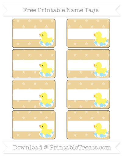 Free Pastel Bright Orange Star Pattern Baby Duck Name Tags — Printable ...