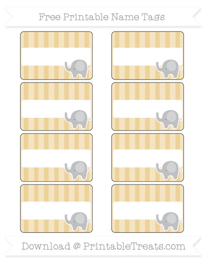 Free Pastel Bright Orange Striped Elephant Name Tags — Printable Treats.com