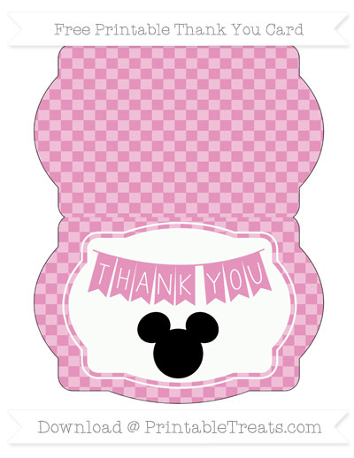 Pastel Bubblegum Pink Checker Pattern Mickey Mouse Thank You Card ...