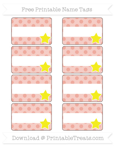 Free Pastel Coral Polka Dot Star Name Tags — Printable Treats.com