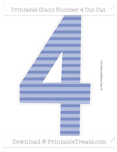 Pastel Dark Blue Horizontal Striped Giant Number 4 Cut Out — Printable ...