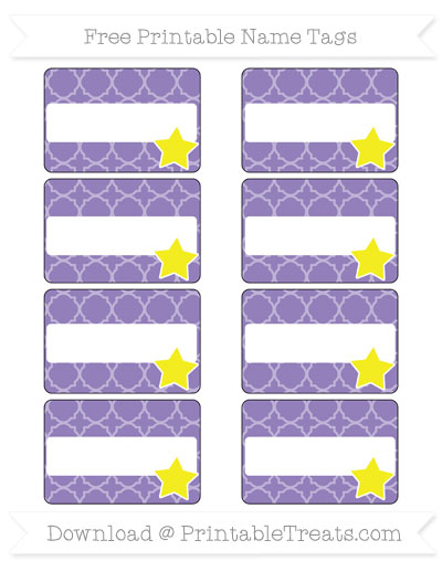 Free Pastel Dark Plum Quatrefoil Pattern Star Name Tags — Printable ...