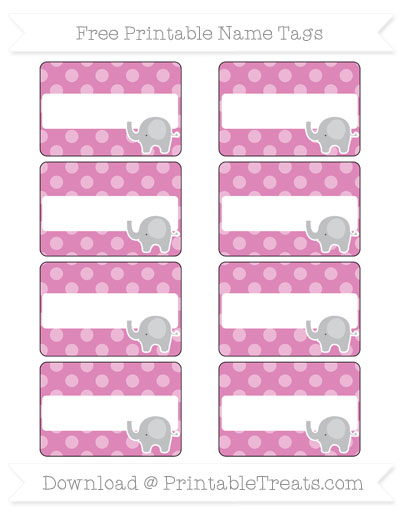 Free Pastel Fuchsia Dotted Pattern Elephant Name Tags — Printable ...
