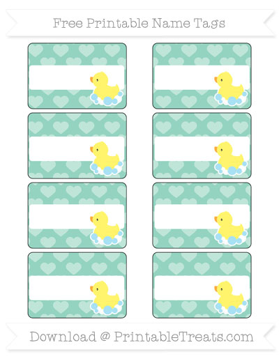 Free Pastel Green Heart Pattern Baby Duck Name Tags — Printable Treats.com