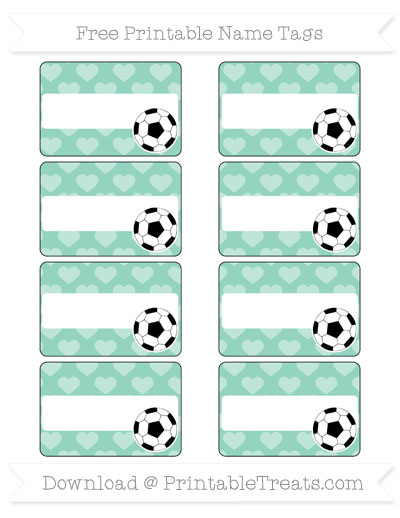 Free Pastel Green Heart Pattern Soccer Name Tags — Printable Treats.com