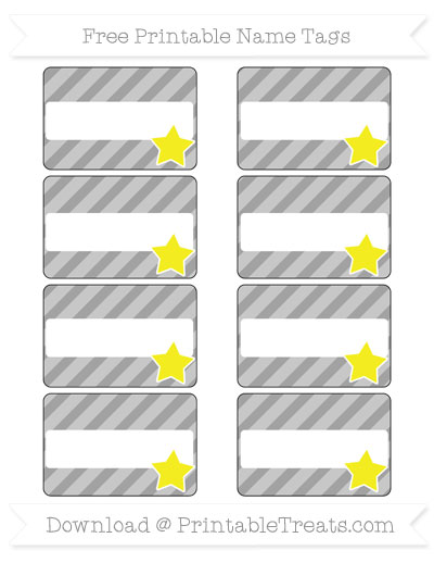 Free Pastel Grey Diagonal Striped Star Name Tags — Printable Treats.com