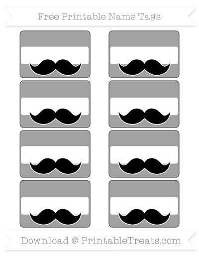 Pastel Grey Mustache Name Tags — Printable Treats.com